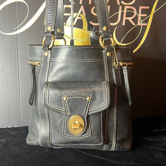 Coach | Bags | Coach Gigi Legacy Black Leather Tote Bag Rare No Rips No ...